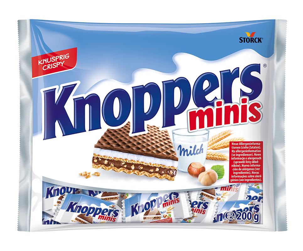 Knoppers Minis jetzt im Online-Shop erhältlich Schnelle Lieferung Das ganze Storck Marken-Sortiment
